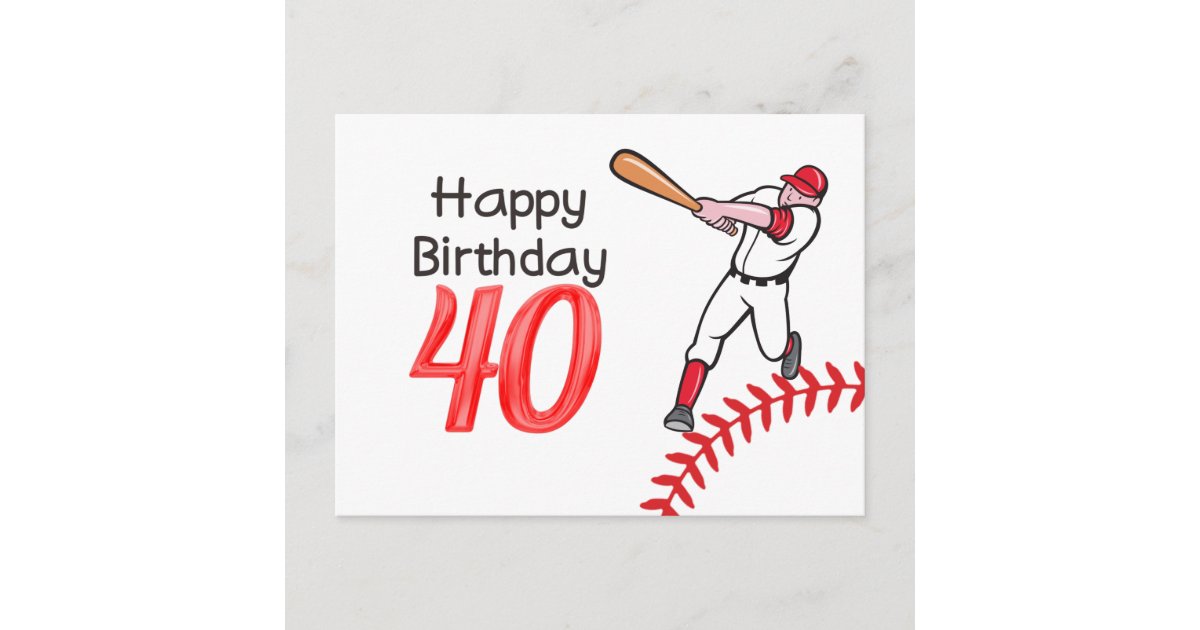 Baseball 40th Birthday with Player Postcard | Zazzle