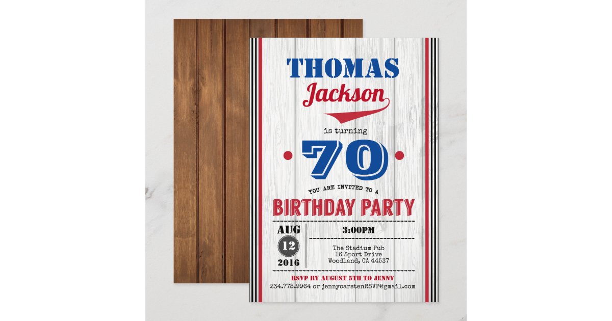 Baseball 70th birthday invitation. Rustic wood Invitation | Zazzle