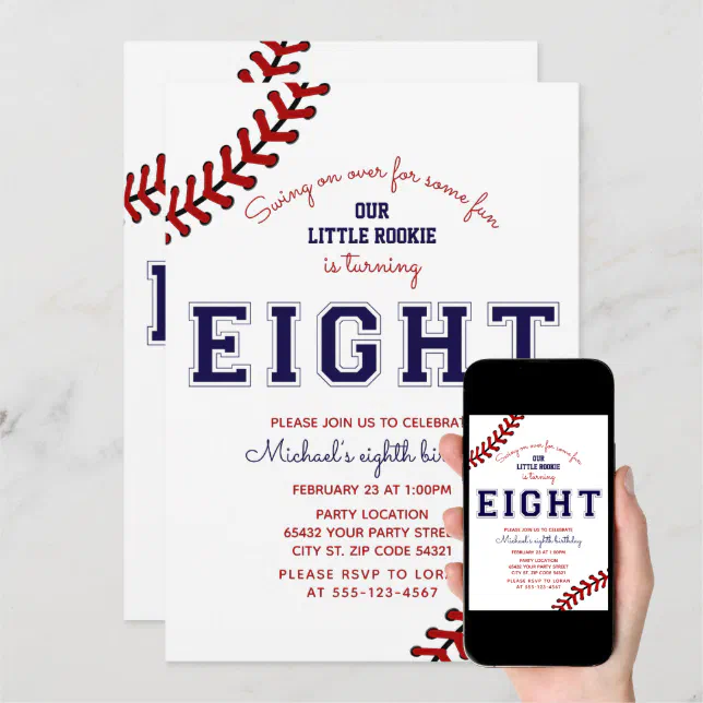 Baseball 8th Birthday Invitation | Zazzle