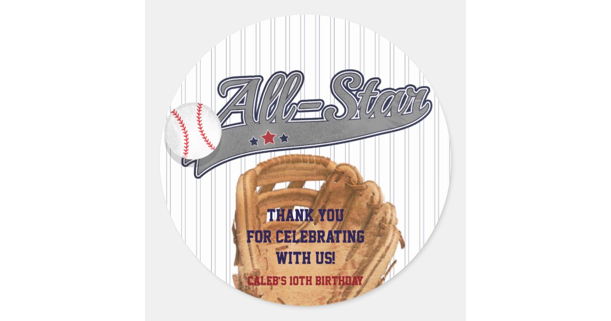 Baseball ALL-STAR Sports Custom Party Favor Classic Round Sticker | Zazzle