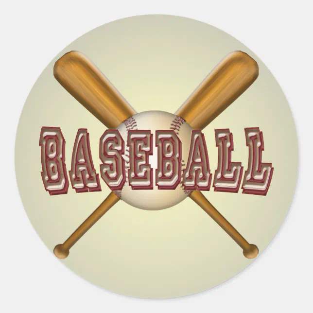Baseball and Crossed Baseball Bats Classic Round Sticker | Zazzle