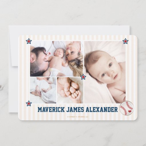 Baseball Baby Birth Announcement with Photos | Zazzle
