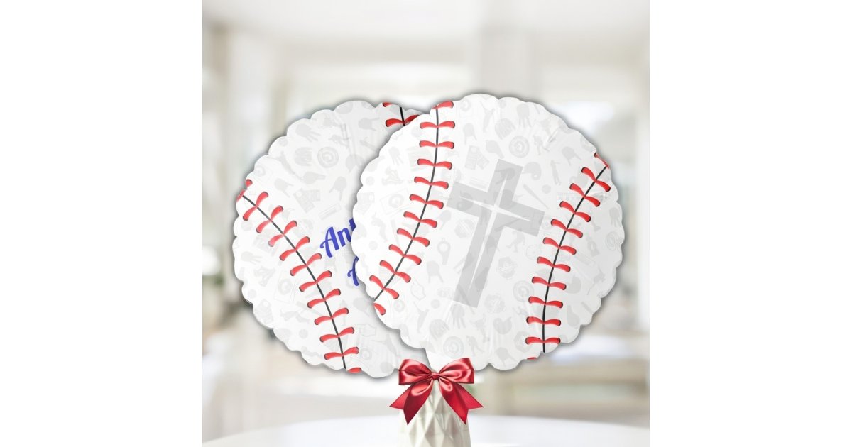 Baseball Baby Dedication Cross Custom Name Balloon | Zazzle