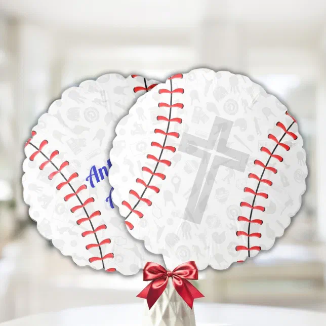 Baseball Baby Dedication Cross Custom Name Balloon | Zazzle