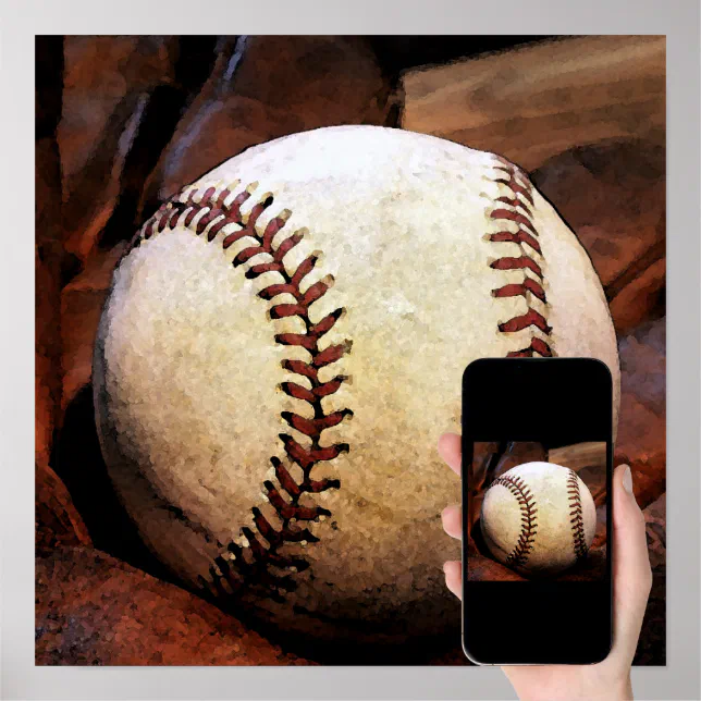 Baseball Ball Artwork Poster - Square Posters | Zazzle