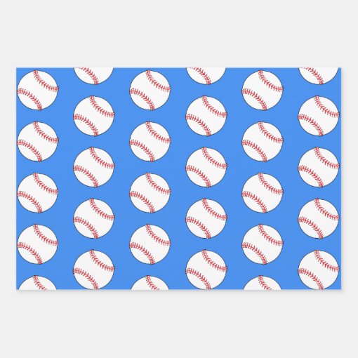 Baseball Ball Blue Pattern Kids Name Birthday Wrapping Paper Sheets ...