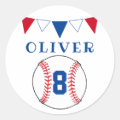 Baseball Ball Bunting Flags Kids Birthday Classic Round Sticker | Zazzle