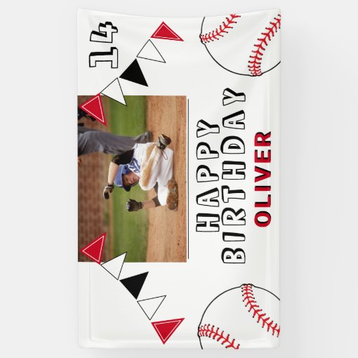 Baseball Ball Bunting Flags Photo Birthday Party Banner | Zazzle