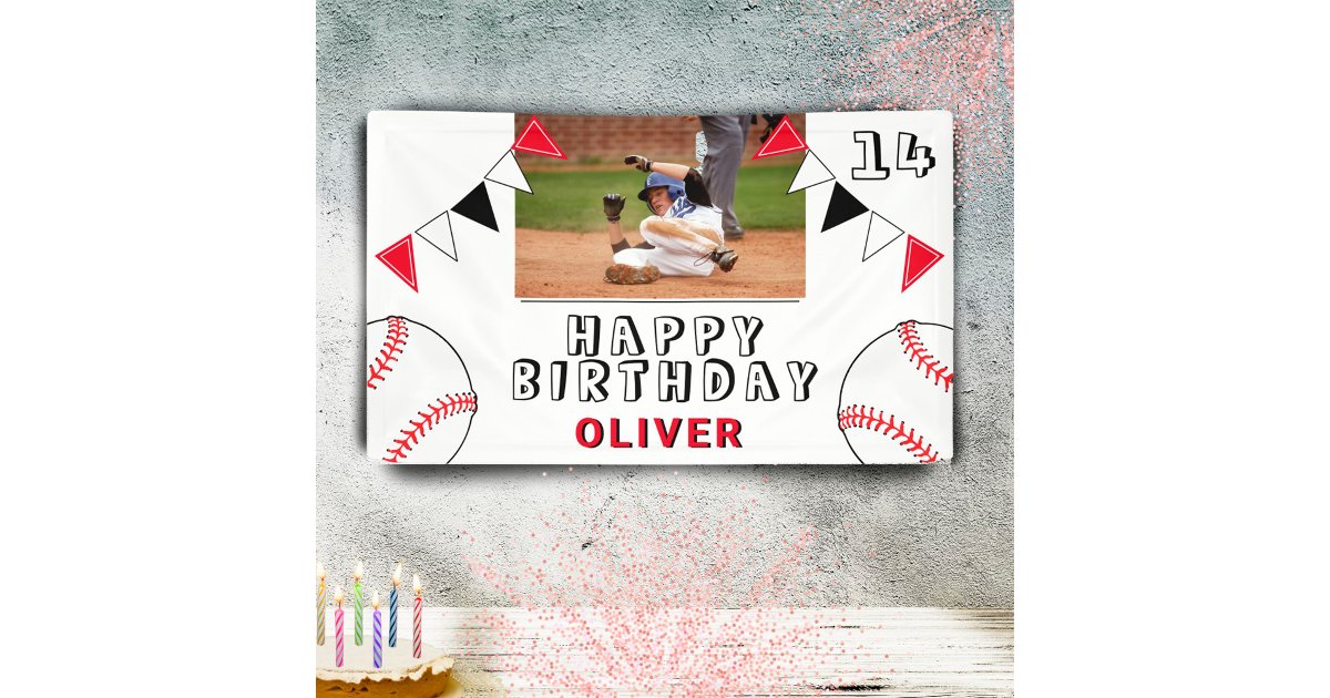 Baseball Ball Bunting Flags Photo Birthday Party Banner | Zazzle
