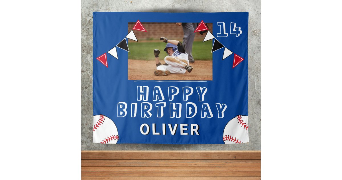 Baseball Ball Bunting Flags Photo Birthday Party Tapestry | Zazzle