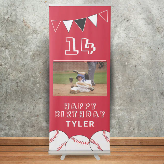 Baseball Ball Bunting Flags Photo Birthday Retractable Banner | Zazzle