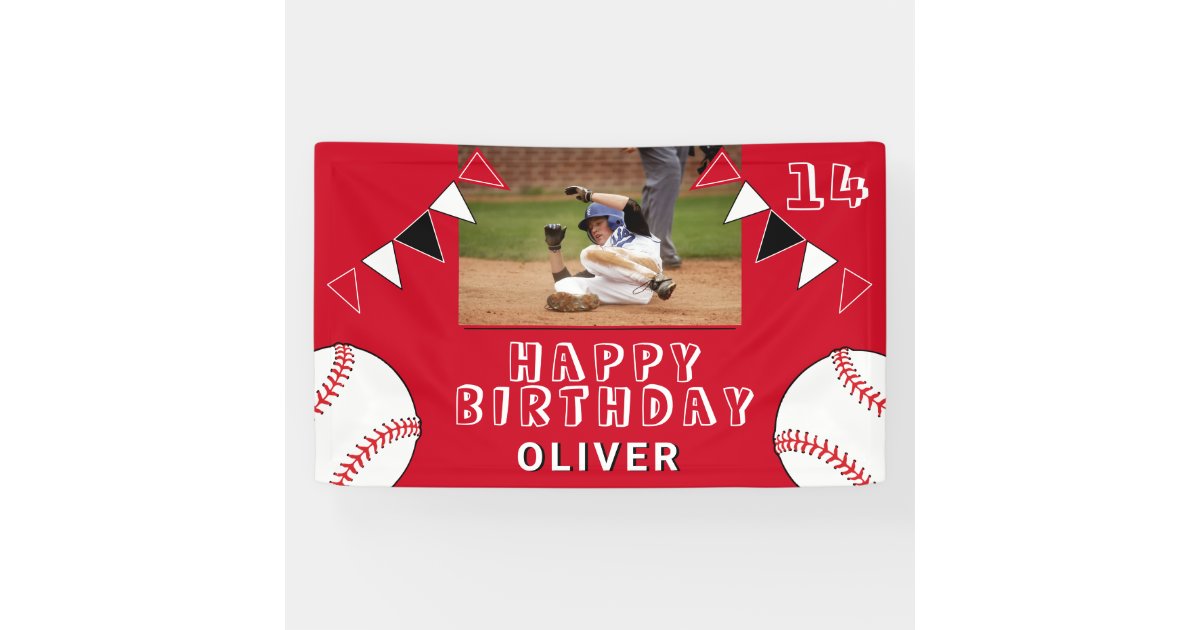 Baseball Ball Bunting Flags Red Photo Birthday Banner | Zazzle