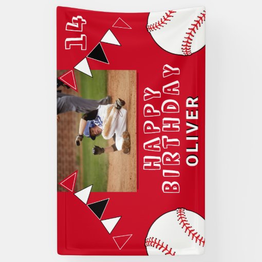 Baseball Ball Bunting Flags Red Photo Birthday Banner | Zazzle