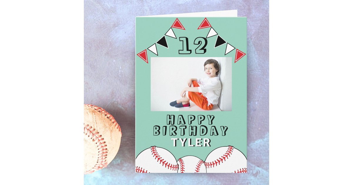 Baseball Ball Flags Sports Kids Photo Birthday Card | Zazzle