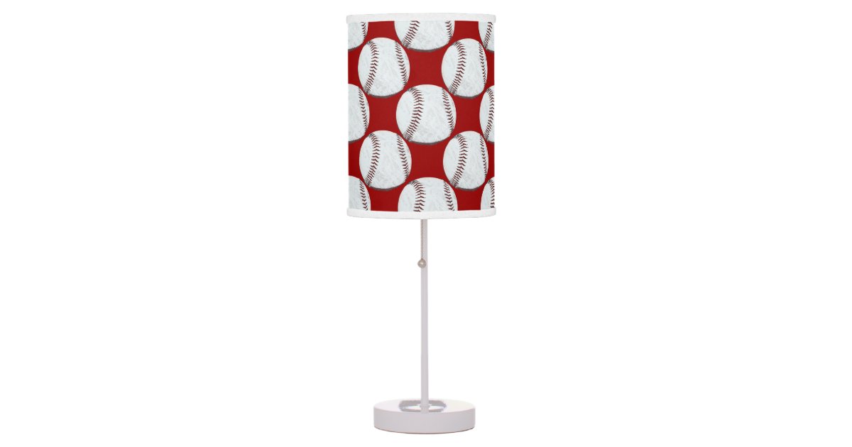 baseball ball on red background table lamp | Zazzle
