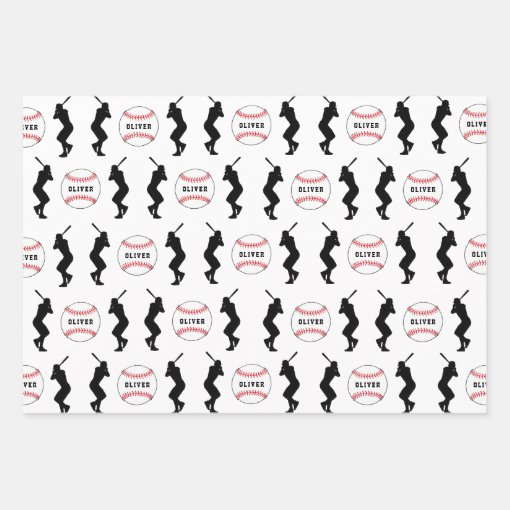 Baseball Ball Player Kids Name Birthday Wrapping Paper Sheets | Zazzle