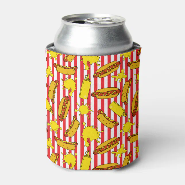 Baseball Ballpark Weiner Hot Dog and Mustard Print Can Cooler | Zazzle