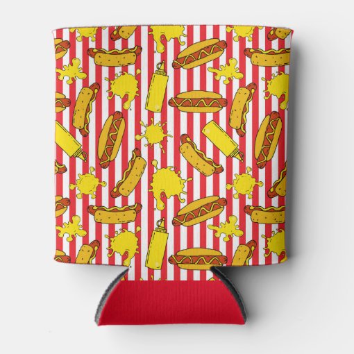 Baseball Ballpark Weiner Hot Dog and Mustard Print Can Cooler | Zazzle