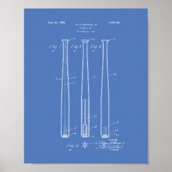 Baseball Bat 1924 Patent Art - Blueprint Poster | Zazzle