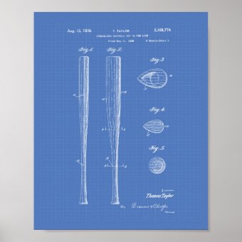 Baseball Bat 1939 Patent Art - Blueprint Poster | Zazzle