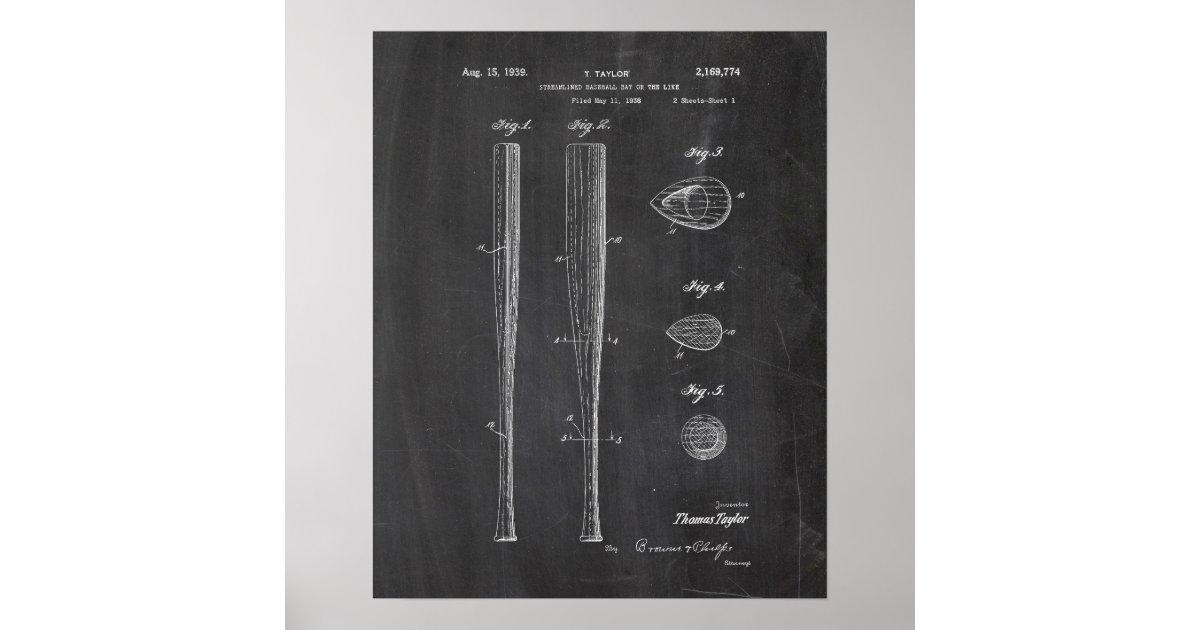 Baseball Bat Patent Poster | Zazzle