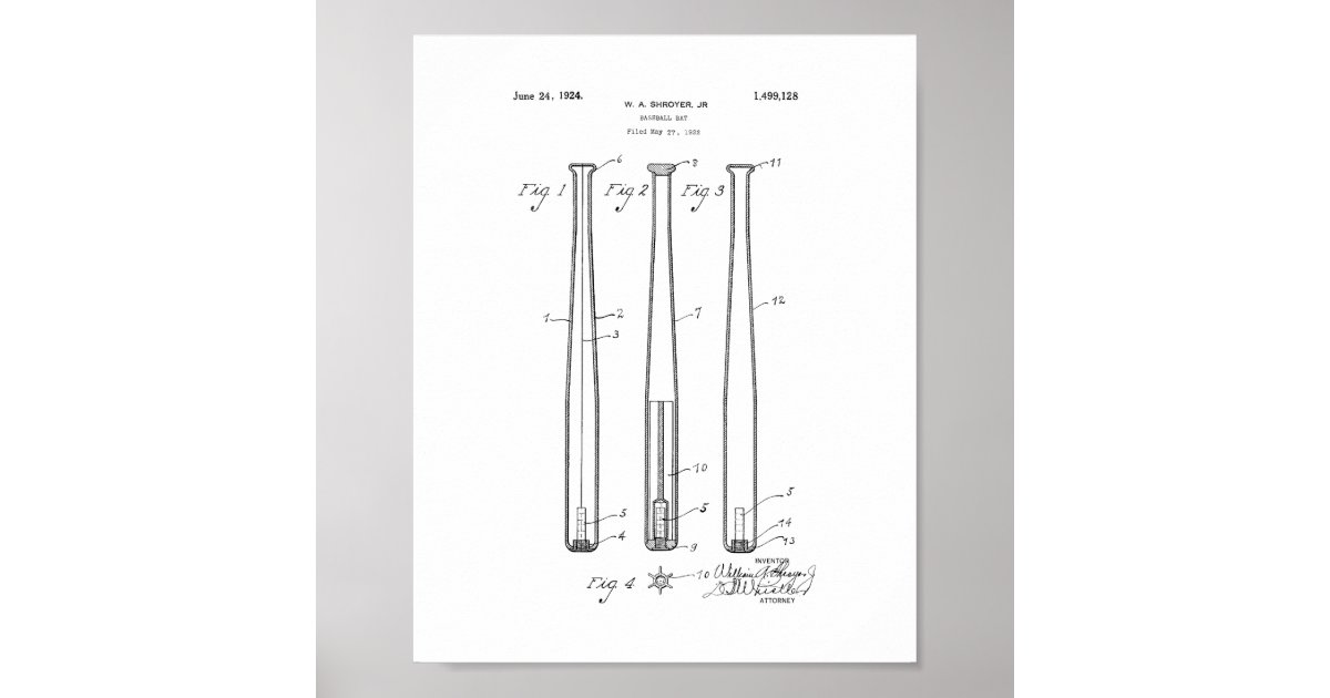 Baseball Bat Patent Poster | Zazzle