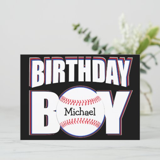 Baseball Birthday Boy Custom Baseball Player Name Card | Zazzle