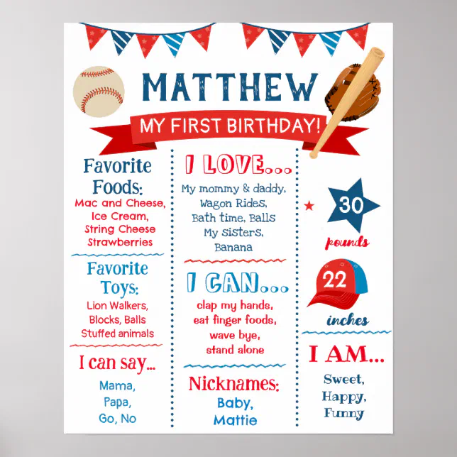 Baseball Birthday Milestone Sign Chalkboard Poster | Zazzle