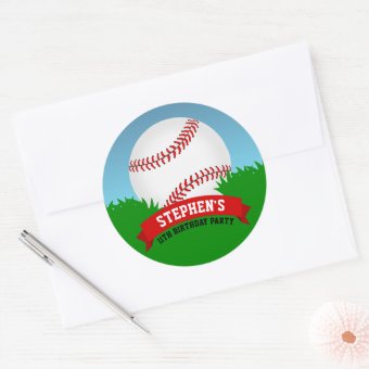 Baseball Birthday Party Classic Round Sticker | Zazzle
