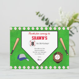 Baseball Birthday Party Home Plate Thank You Card | Zazzle