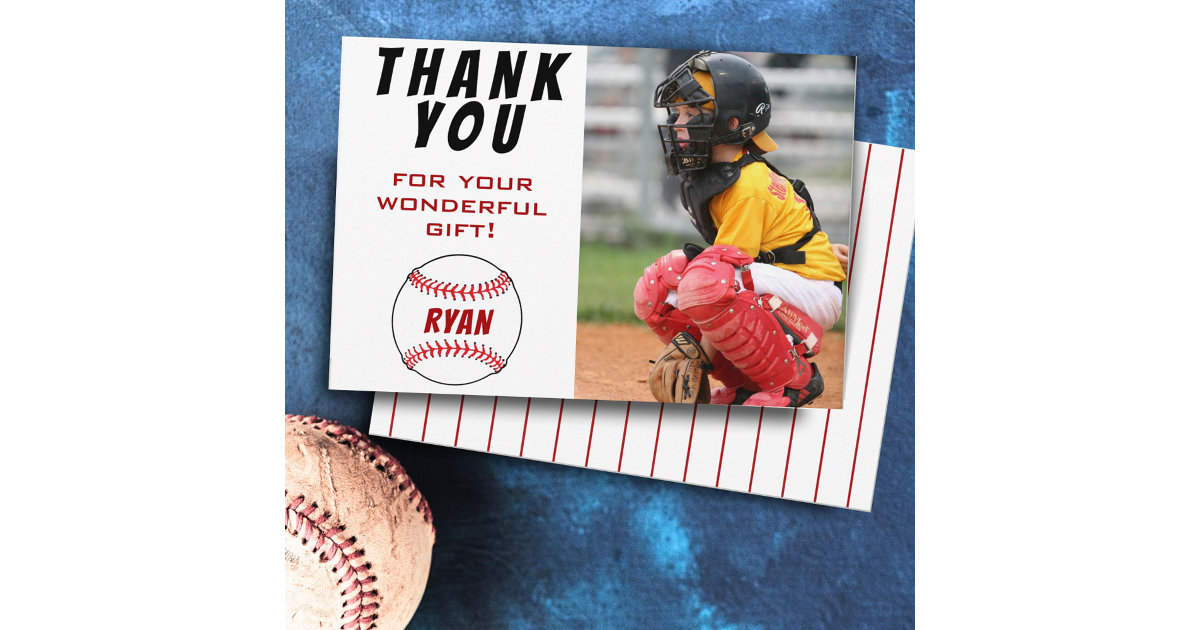 Baseball Birthday Photo Kids Baseball Thank You Card | Zazzle