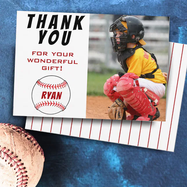 Baseball Birthday Photo Kids Baseball Thank You Card | Zazzle