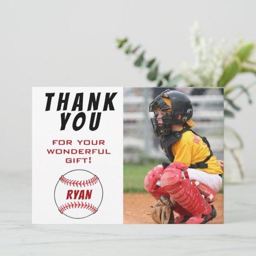 Baseball Birthday Photo Kids Baseball Thank You Card | Zazzle