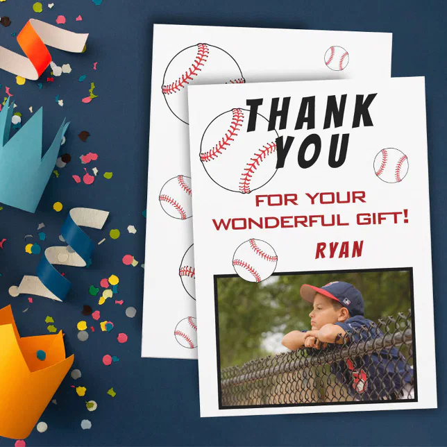Baseball Birthday Photo Kids Thank You Card | Zazzle