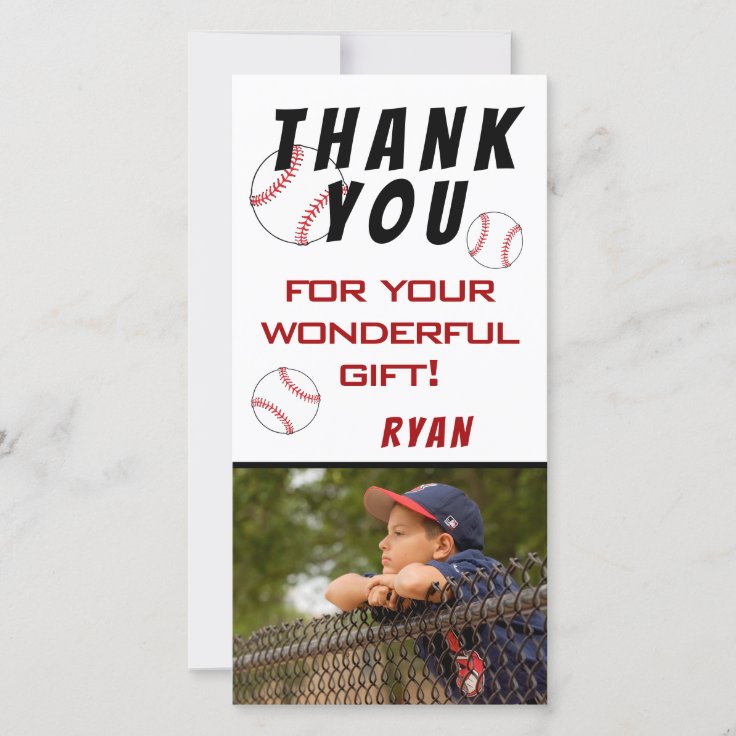 Baseball Birthday Photo Kids Thank You Card | Zazzle