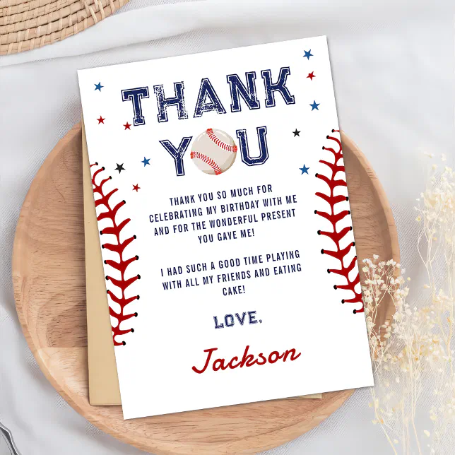 Baseball Birthday Thank You Card | Zazzle