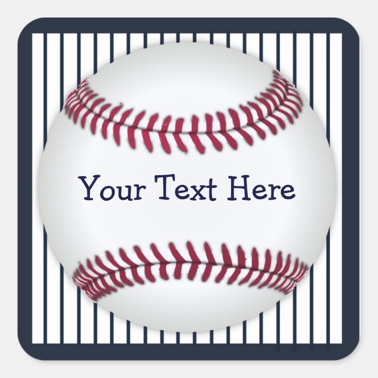 Baseball Blue Pin Stripes Personalized Square Sticker | Zazzle