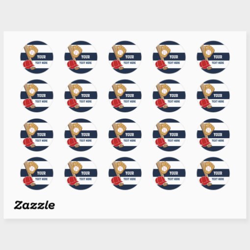 Baseball Blue Striped Birthday Party Stickers | Zazzle