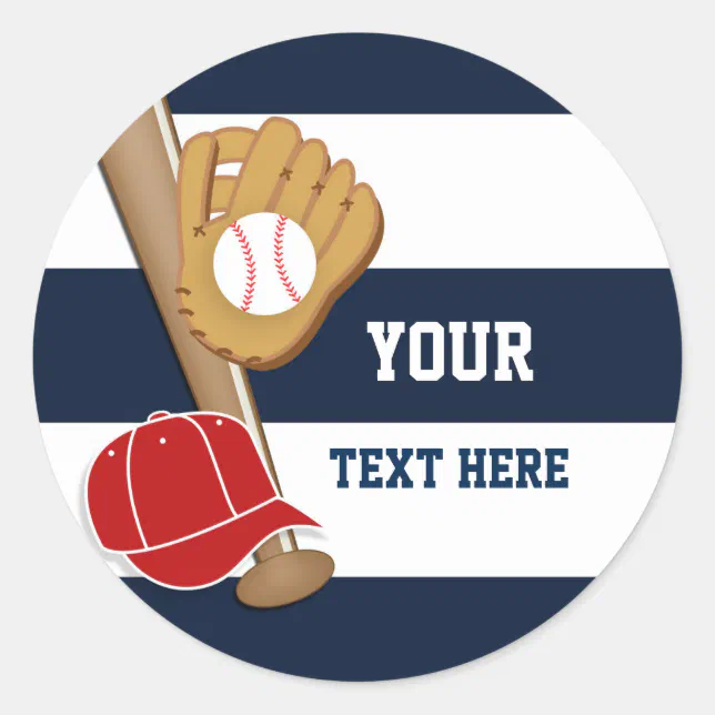 Baseball Blue Striped Birthday Party Stickers | Zazzle