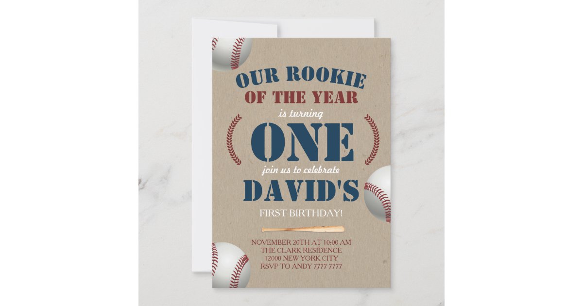 Baseball Boy First Birthday Rookie of the year Invitation | Zazzle