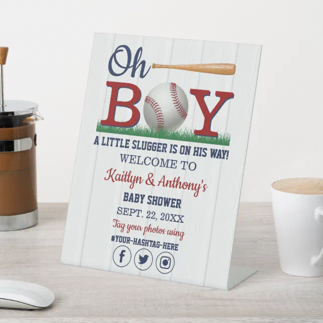 Baseball Boys Baby Shower Welcome Pedestal Sign | Zazzle