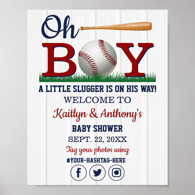 Baseball Boys Baby Shower Welcome Sign | Zazzle