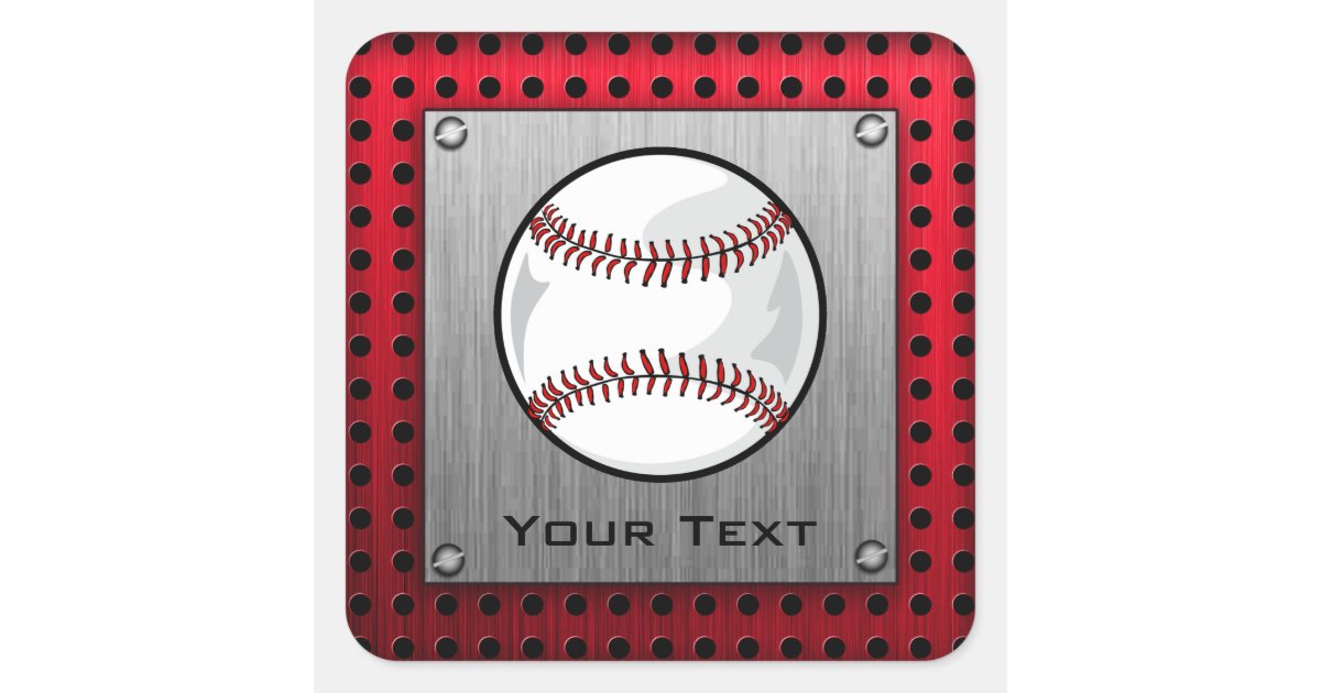 Baseball; Brushed Aluminum look Square Sticker | Zazzle