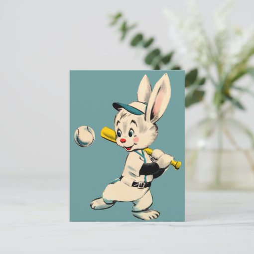 Baseball Bunny In Blue Postcard | Zazzle