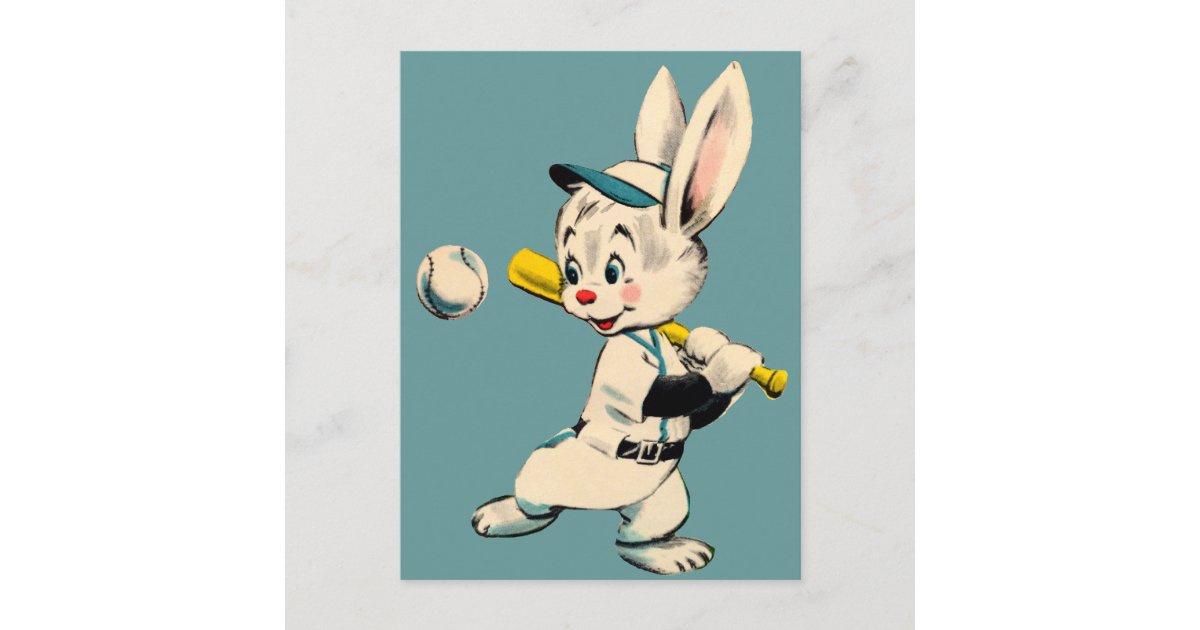 Baseball Bunny In Blue Postcard | Zazzle