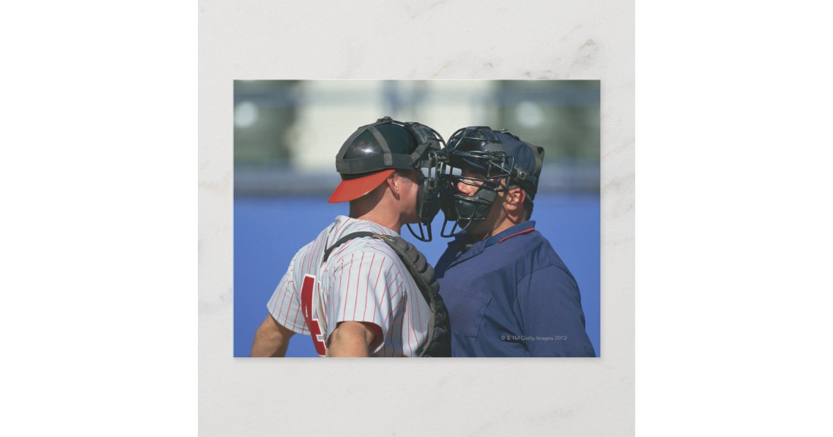 Baseball Catcher and Umpire Arguing Postcard | Zazzle