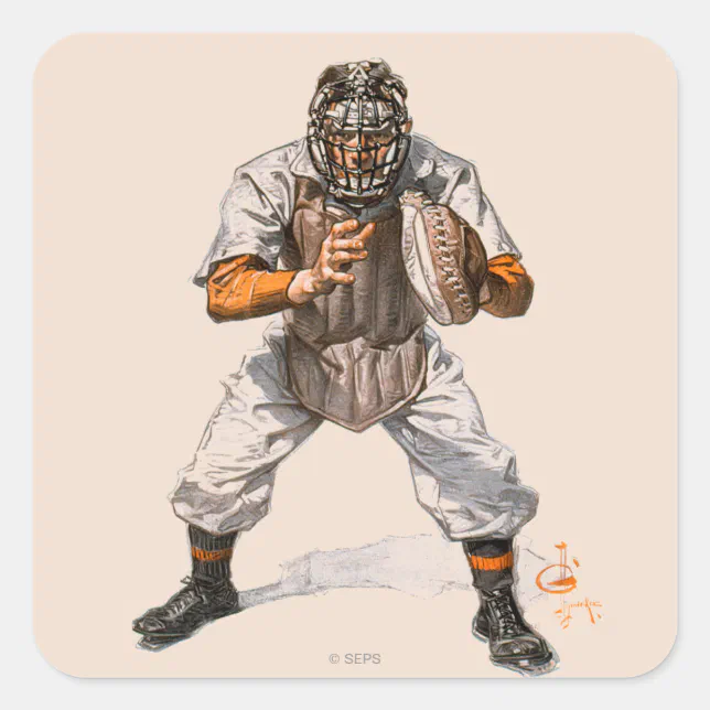 Baseball Catcher Square Sticker | Zazzle
