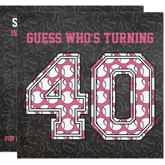 Baseball Chalkboard Pink 40th Birthday Party Invitation | Zazzle.com