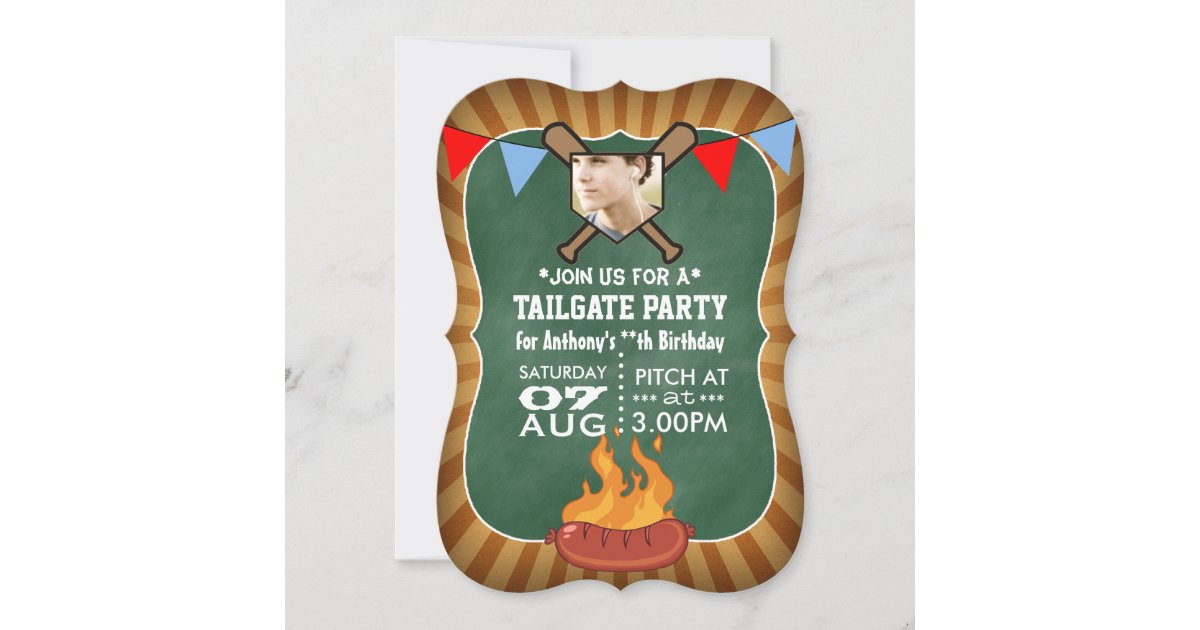 Baseball Chalkboard Retro Tailgate Party Invitation | Zazzle