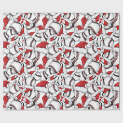 Baseball Christmas with Santa Hats Wrapping Paper | Zazzle